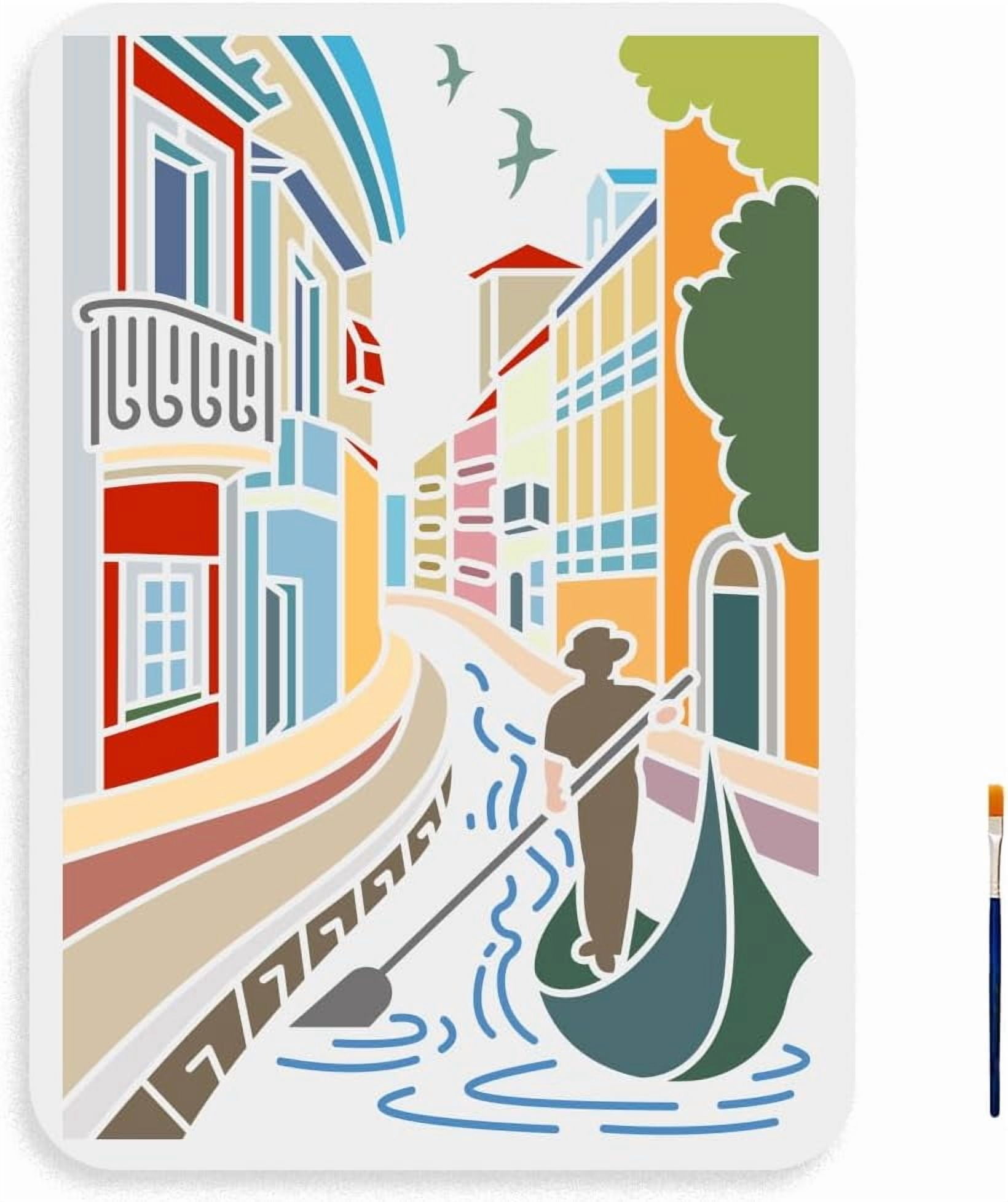 Venice Canals Stencil 11.7×8.3inch Large Venice Men Boating Stencil ...