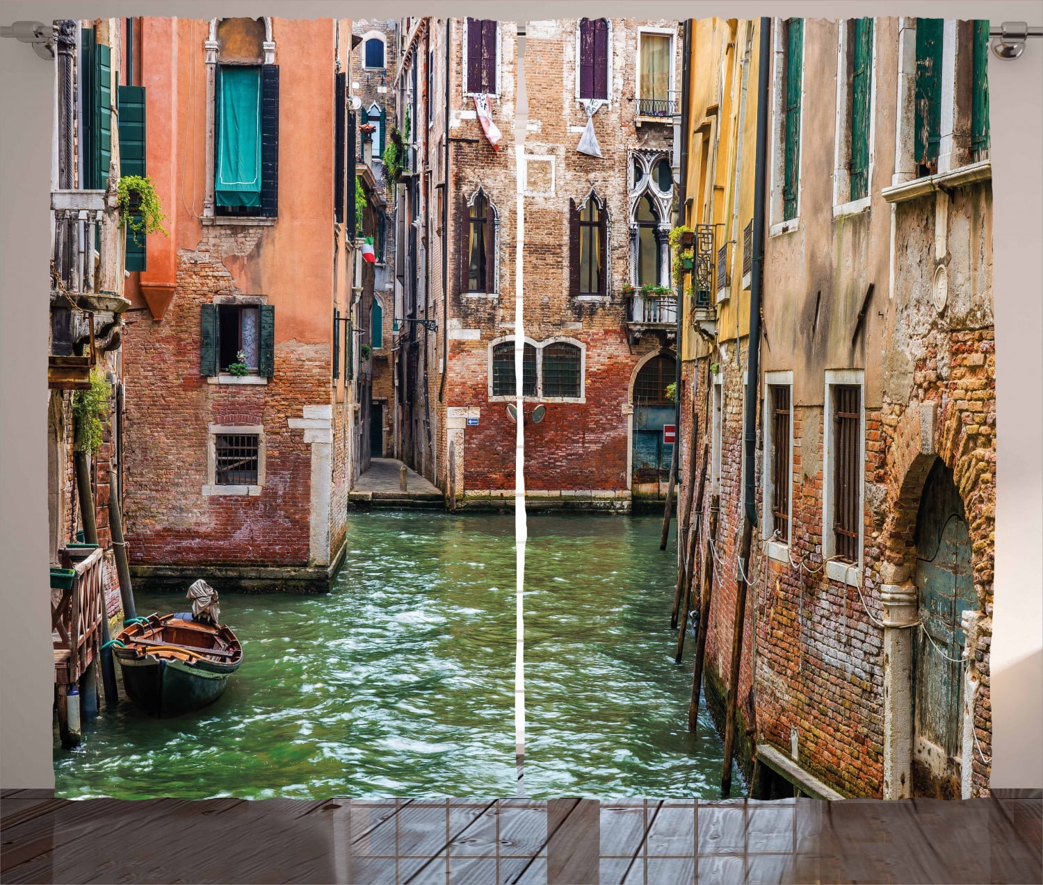 Ambesonne Venice Curtains 2 Panel Set, Famous Streets on Water, 108" x ...