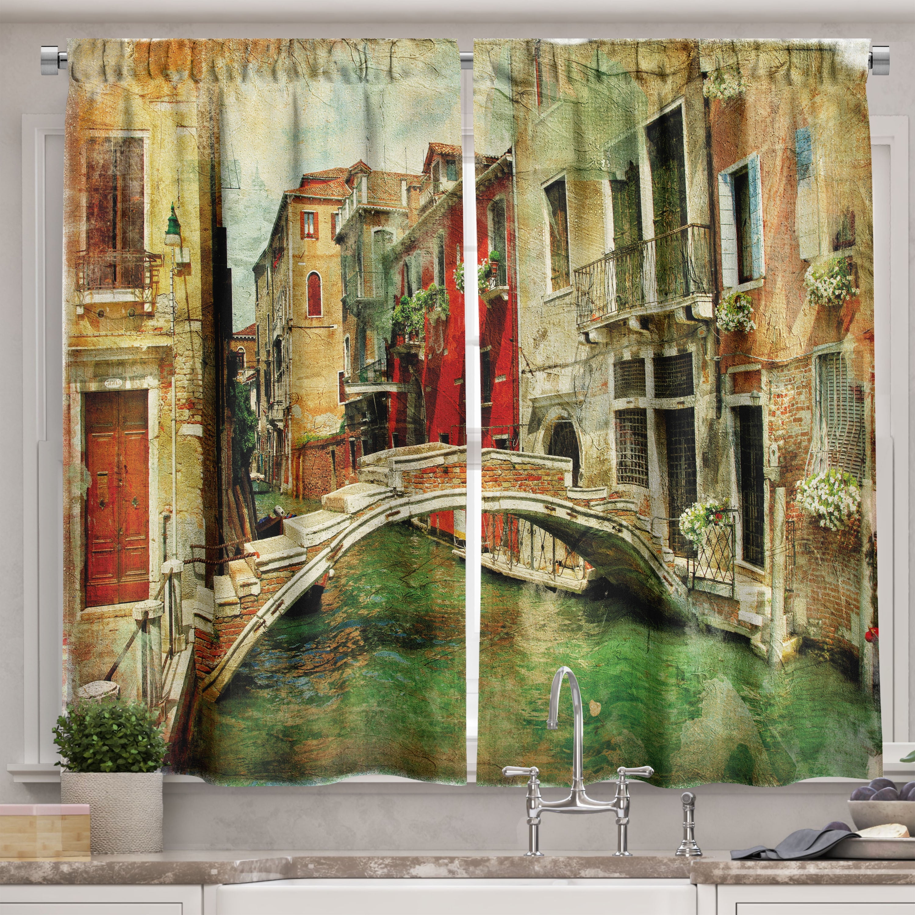 Venice Curtains 2 Panels Set, Vintage Artwork Painting Style Historic ...