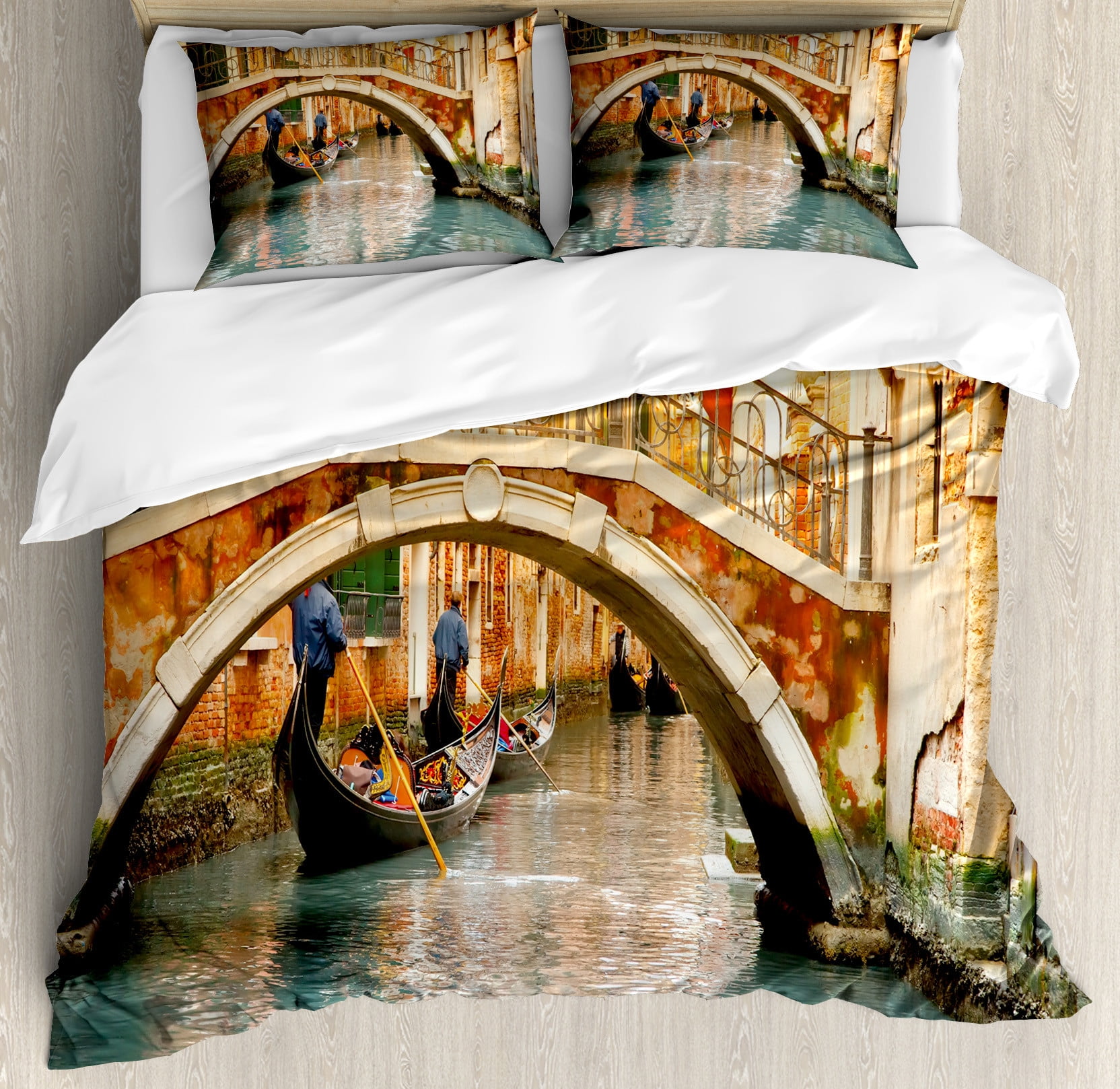 Venice Duvet Cover Set, Bridge and Traditional Gondola Canals of Famous ...