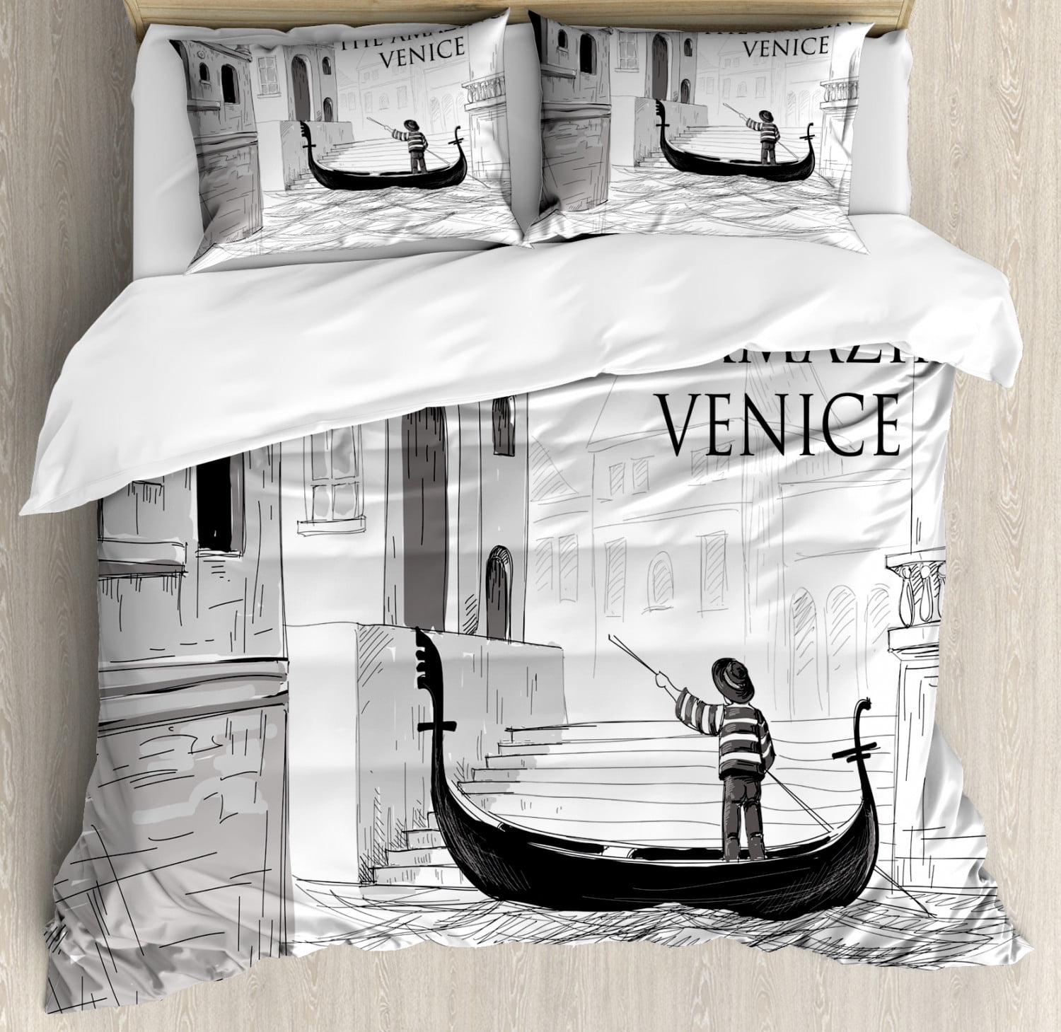 Venice Duvet Cover Set Queen Size, Canals of Venice Child Gondolier on ...