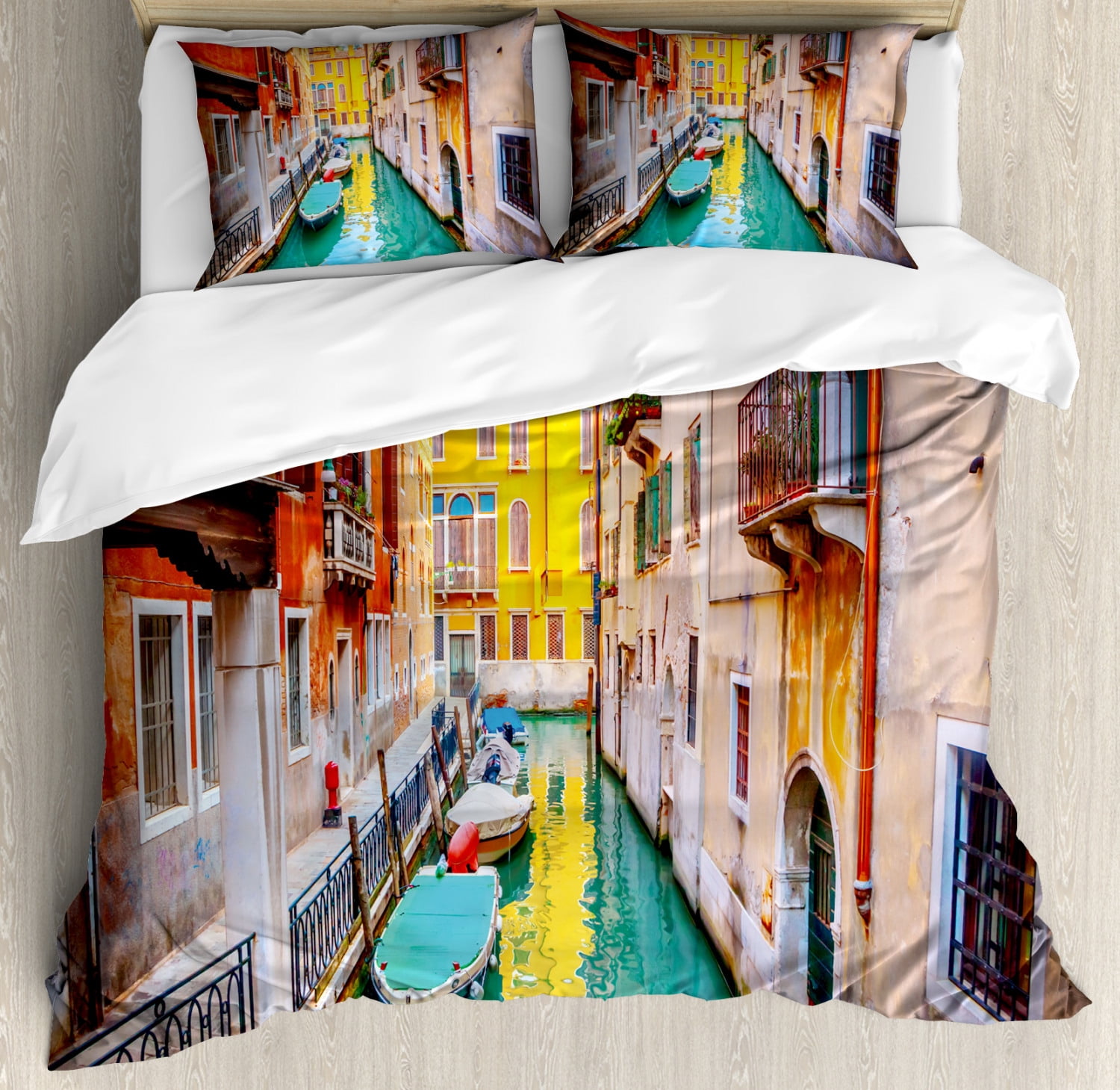 Venice Duvet Cover Set Queen Size, Vibrant Colorful Venice View Canal ...