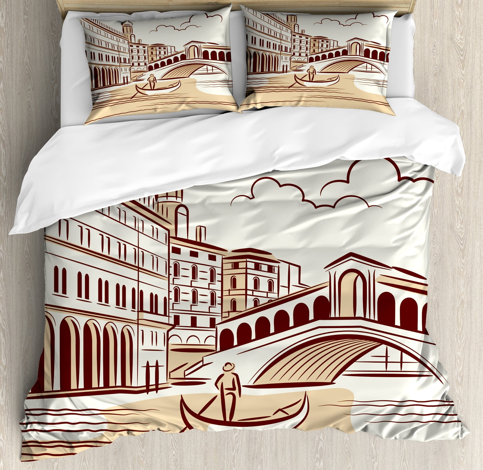 Venice Duvet Cover Set, Stencil Art Display of Tranquil Venetian ...