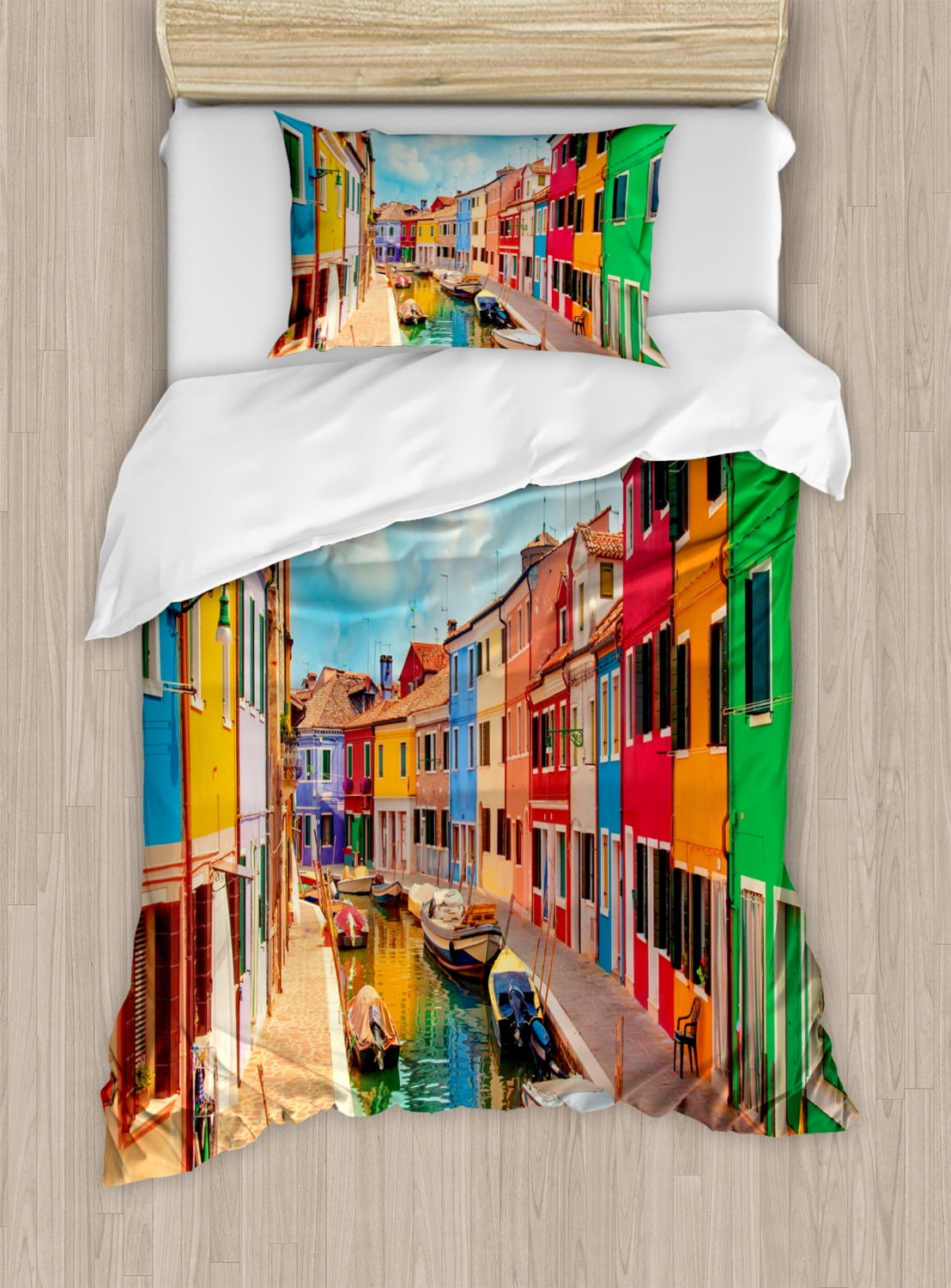 Venice Duvet Cover Set Twin Size, Colorful Buildings and Water Canal ...