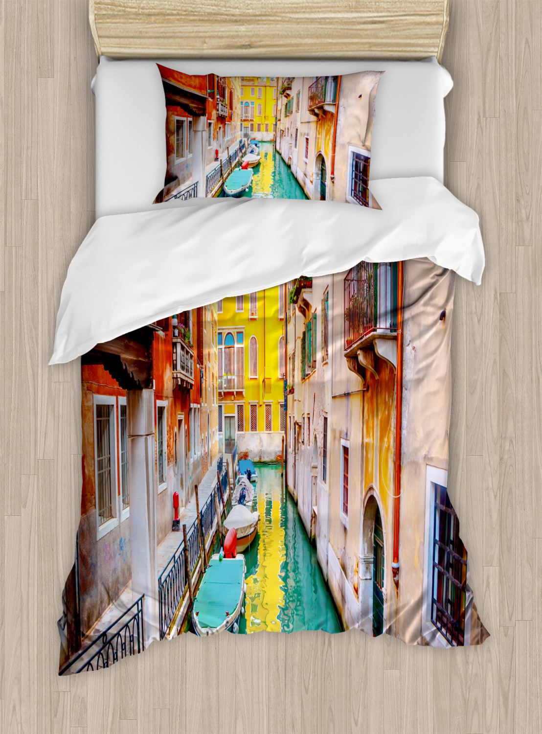 Venice Duvet Cover Set Twin Size, Vibrant Colorful Venice View Canal ...