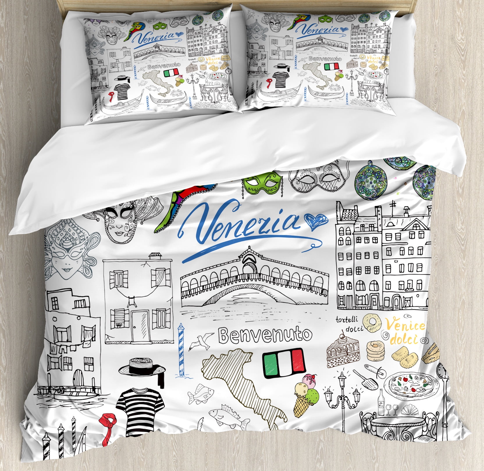 Venice Duvet Cover Set, Venezia Calligraphy with Elements Symbolizing ...