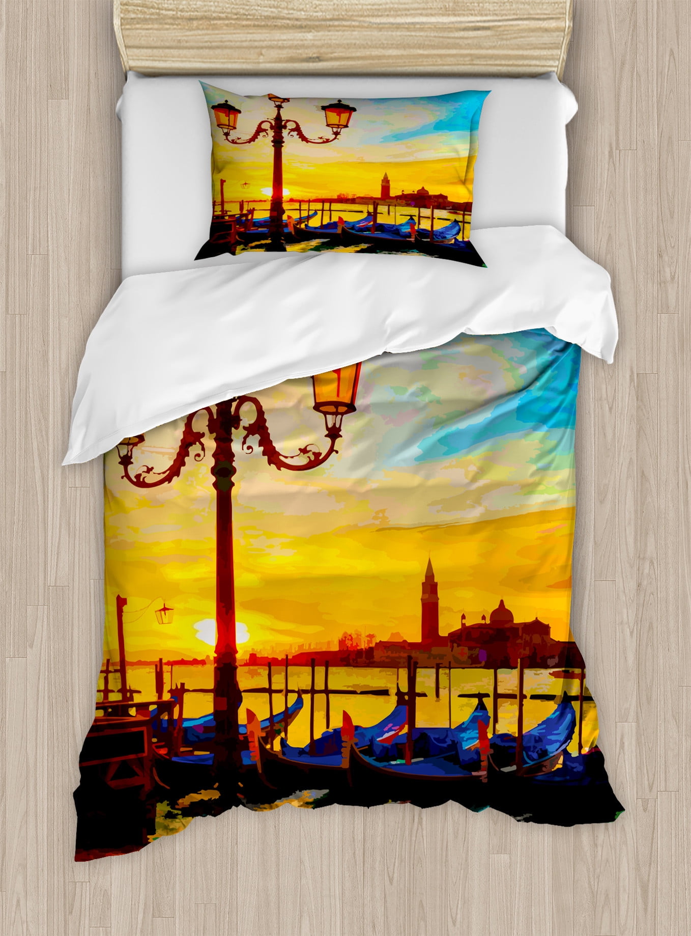 Venice Duvet Cover Set, Watercolor Antique Gondolas Floating in the ...