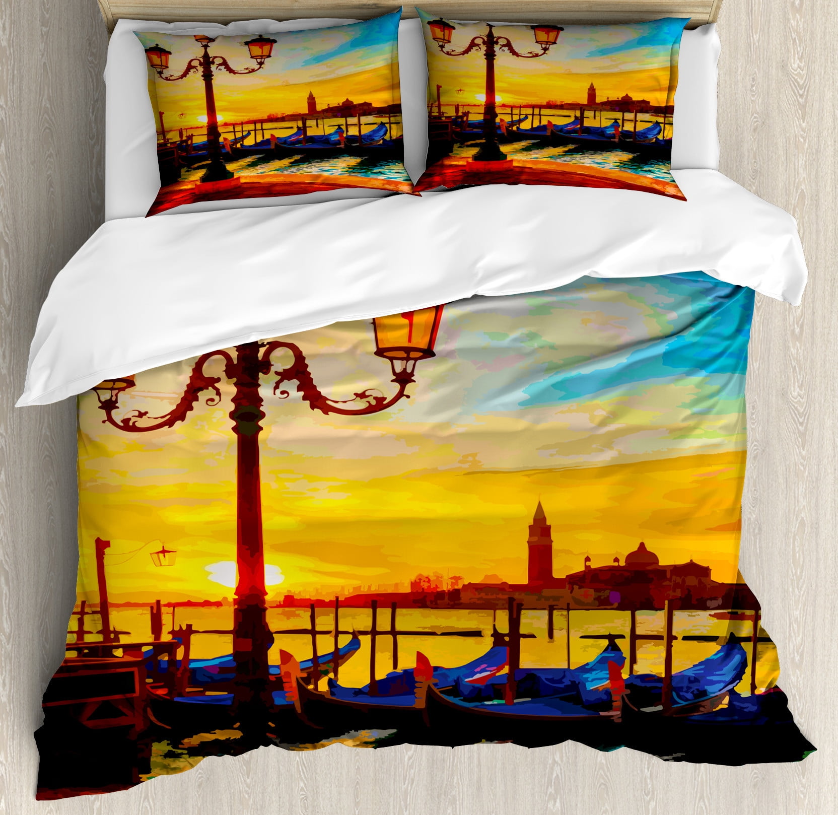 Venice Duvet Cover Set, Watercolor Antique Gondolas Floating in the ...