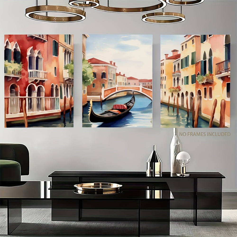 Venice Italy Gondola & Rialto Bridge Triptych Canvas Wall Art - 2D Flat ...