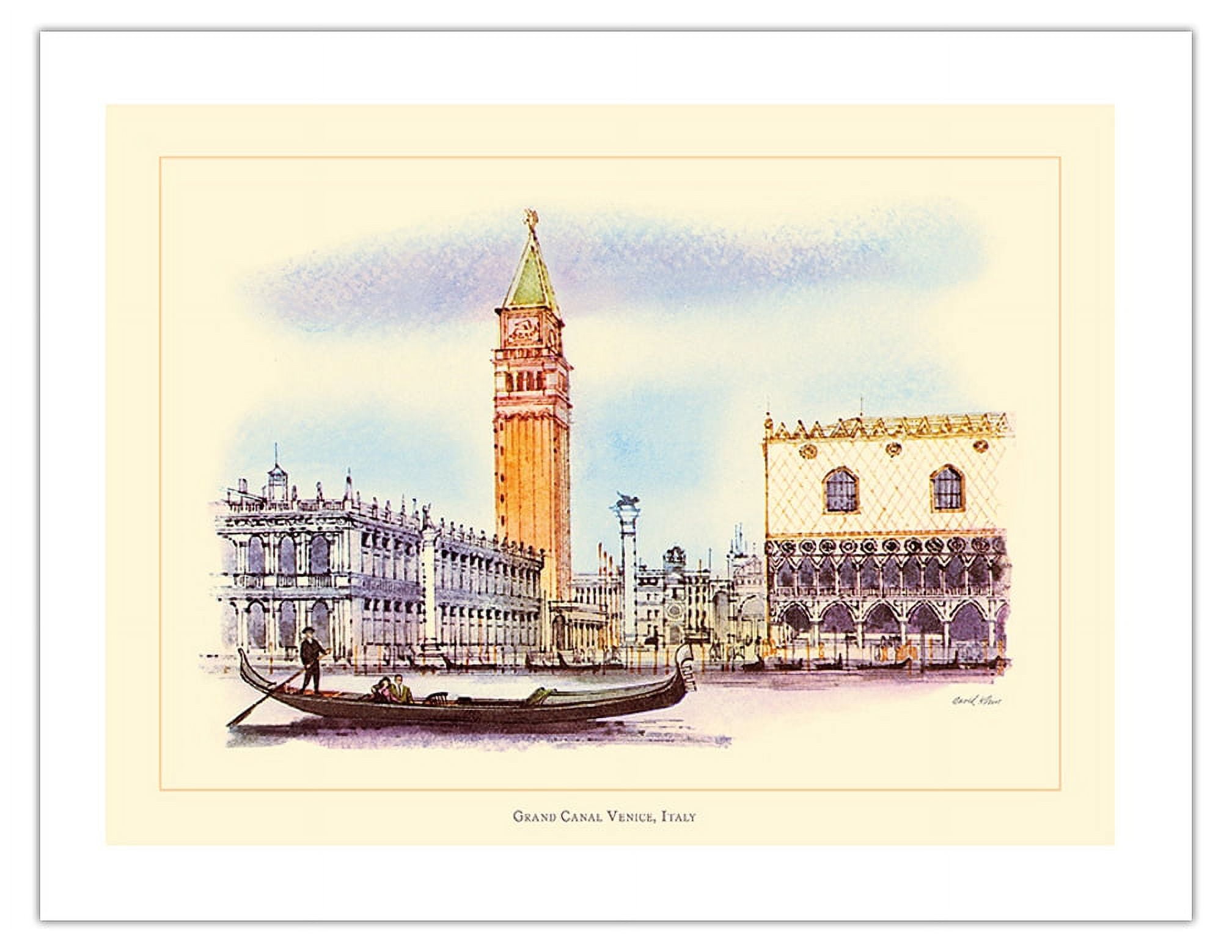 Venice Italy - Grand Canal - Gondola - Vintage Airline Travel Poster by ...