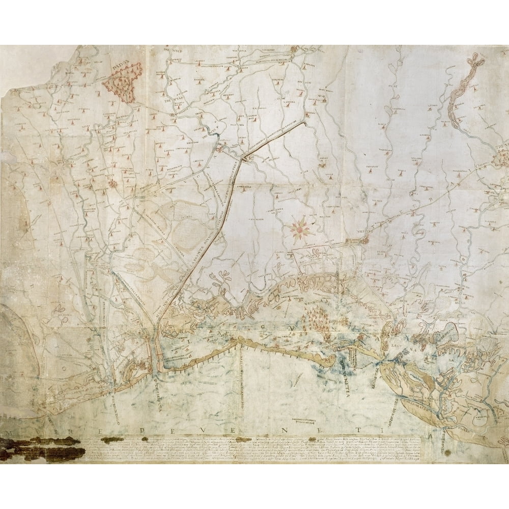 Venice Map 16Th Century. Nmap Of The Rivers Flowing Into The Lagoon Of ...