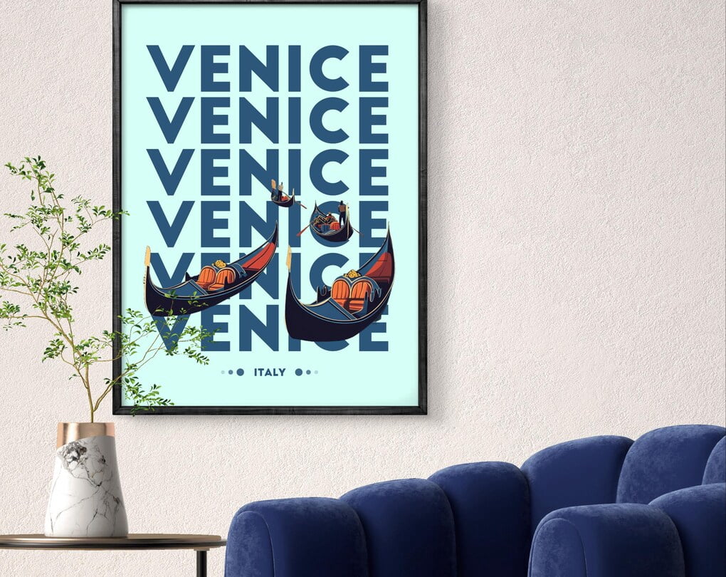 Venice Poster, Gondola Wall Art, Italy Travel Print, Downloadable ...