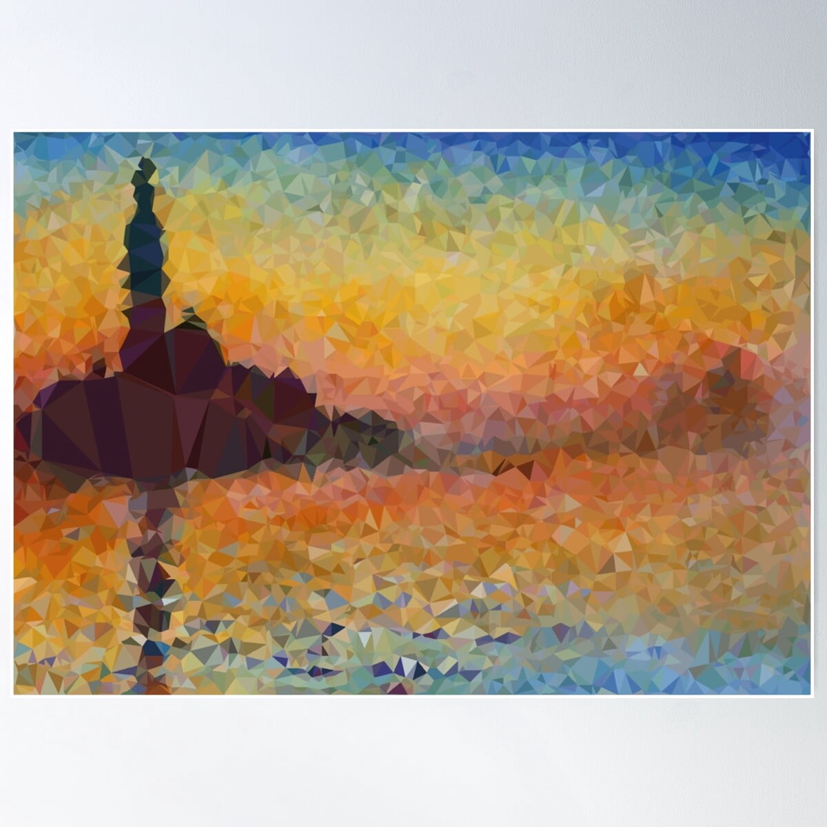 Venice Sunset Abstract Geometric Triangles After Monet Poster Wall Art, Modern Wall Decor For ...