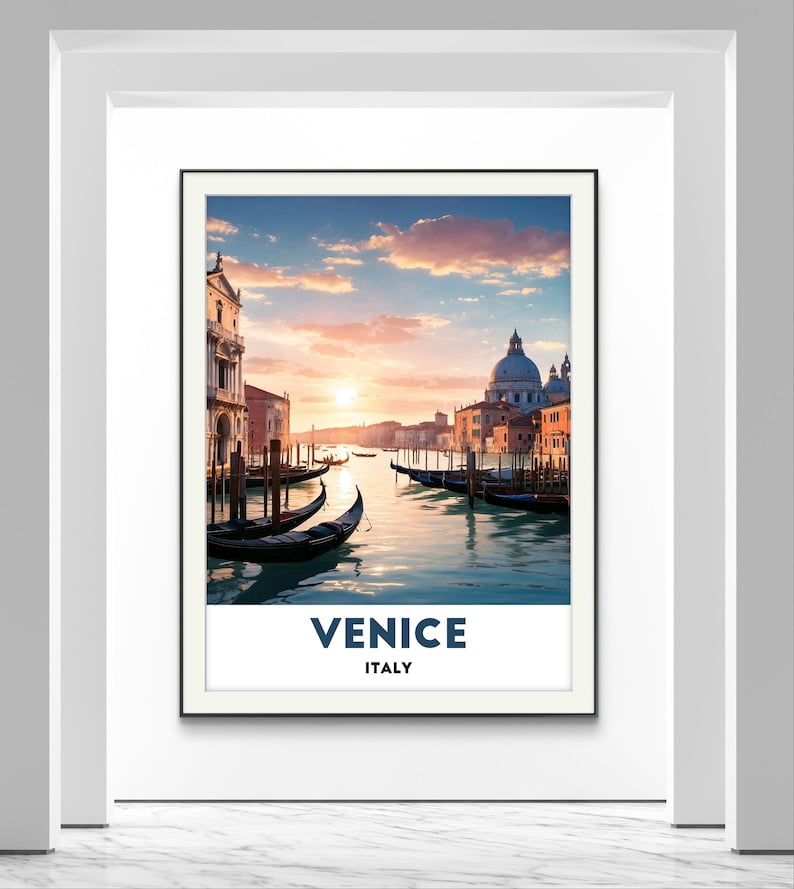 Venice Sunset Poster – Romantic Gondola View, Grand Canal Venice Art ...