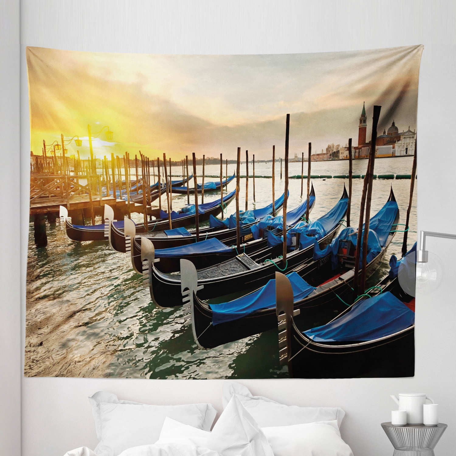 Venice Tapestry, Line of Traditional Gondolas on the Water Calm ...
