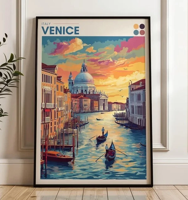 Venice Travel Poster - Italy Wall Art Print, Illustration Poster ...