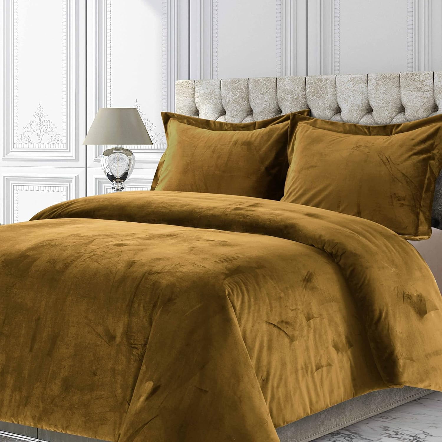Venice Velvet Oversized Solid Duvet Set, King, Camel, VENICEDUVEKICAM ...