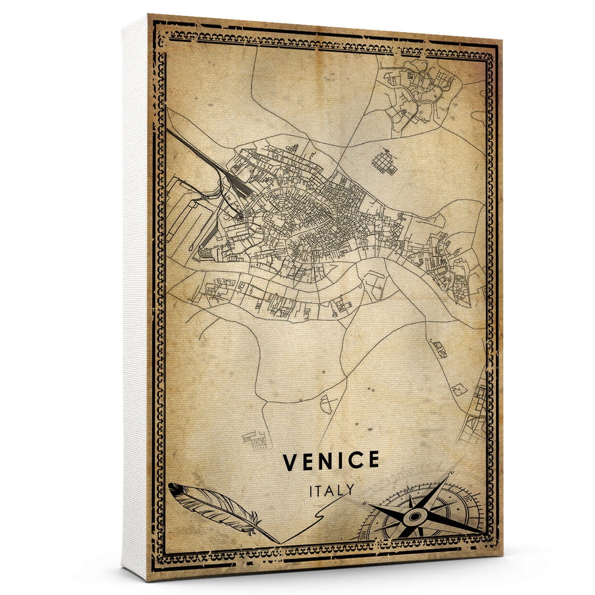Venice Vintage Map Prints Canvas, Italy Map Art Canvas, Canvas, Venice ...