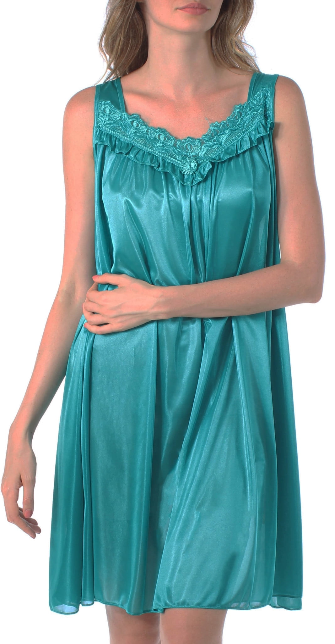 Venice Womens Silky Looking Embroidered Nightgown 42n Medium Teal