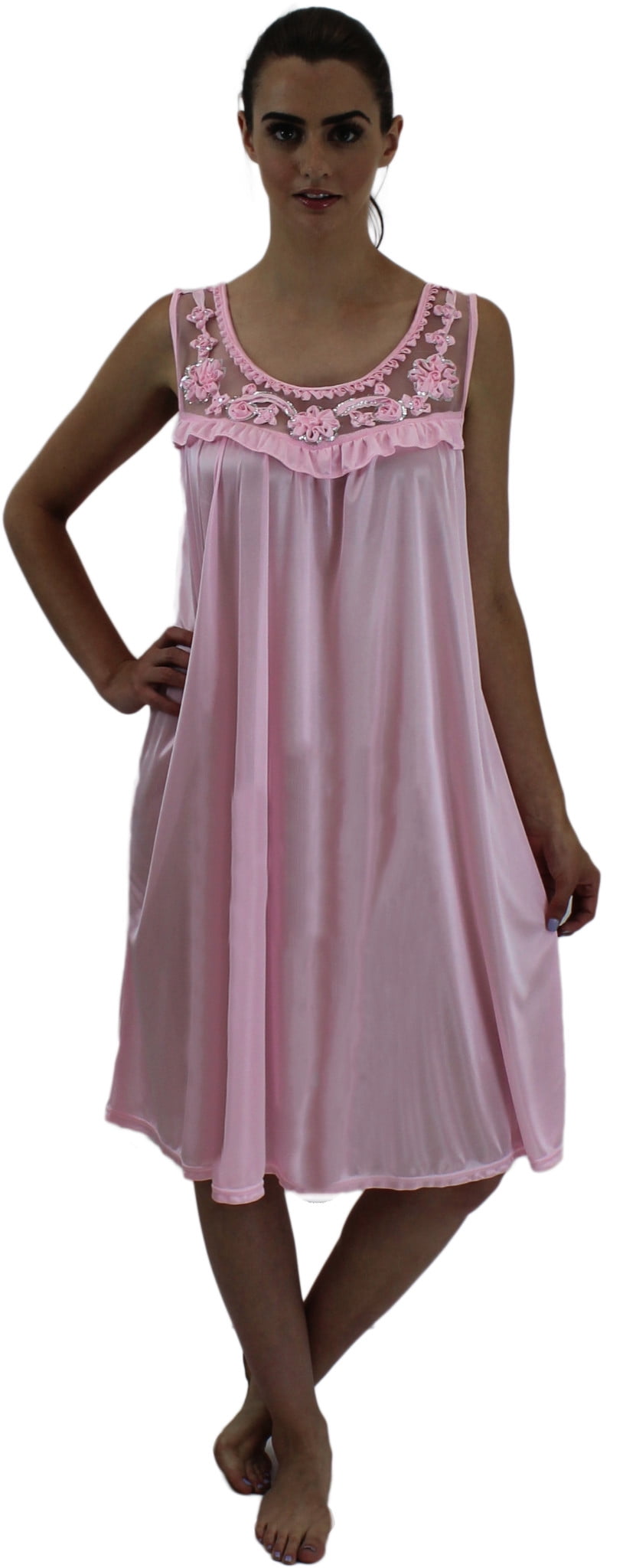 Venice Womens Silky Looking Nightgown W Sequins And Ribbon Roses 40 Xx