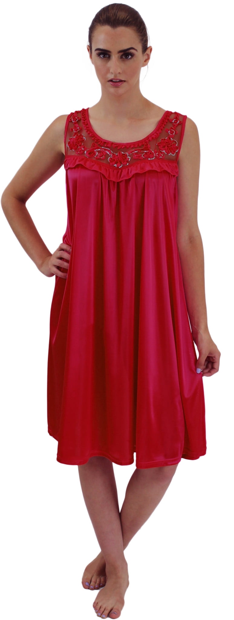 Venice Womens Silky Looking Nightgown W Sequins And Ribbon Roses 40 Xx