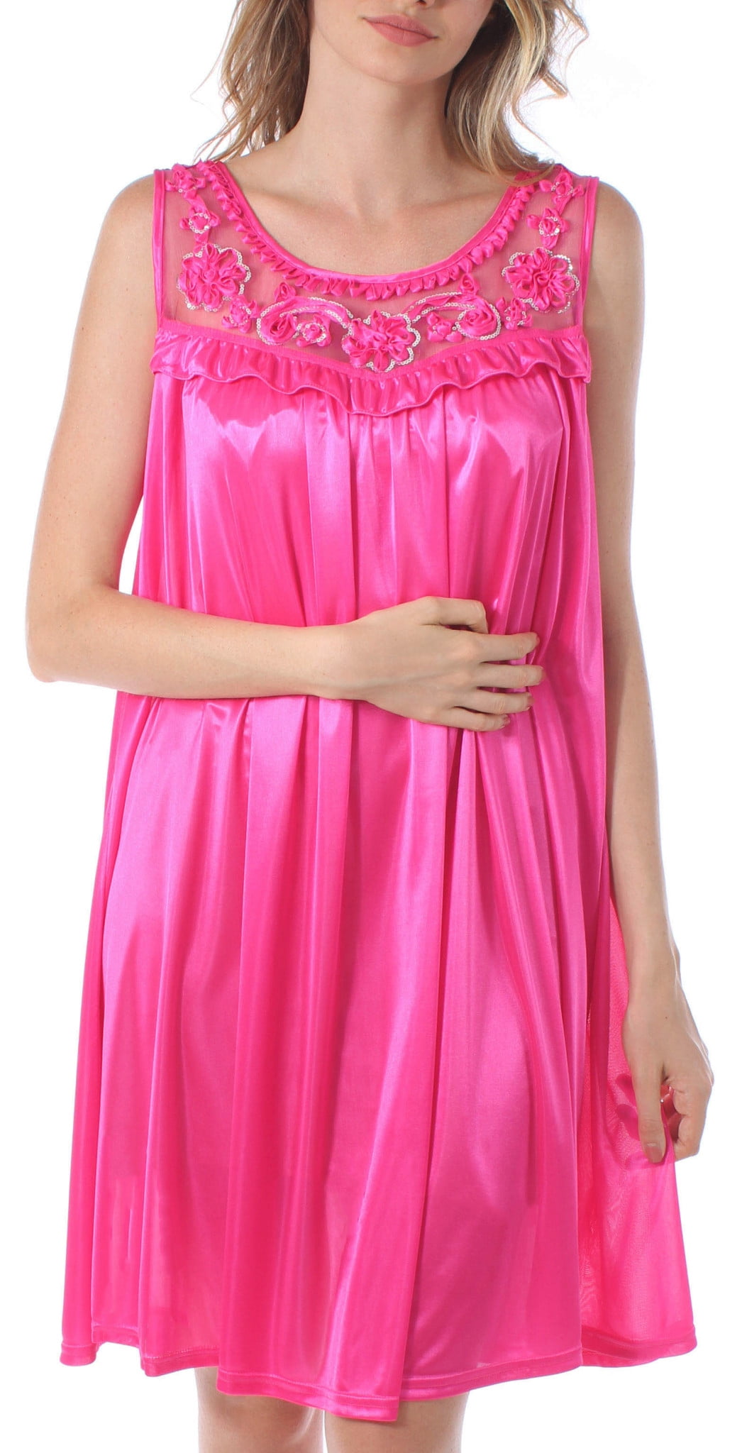 Venice Women's Silky Looking Nightgown w Sequins & Ribbon Roses 40N ...