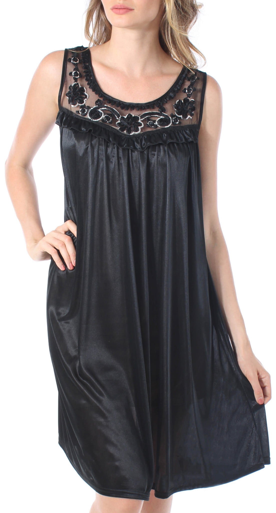 Venice Women's Silky Looking Nightgown w Sequins & Ribbon Roses 40N ...