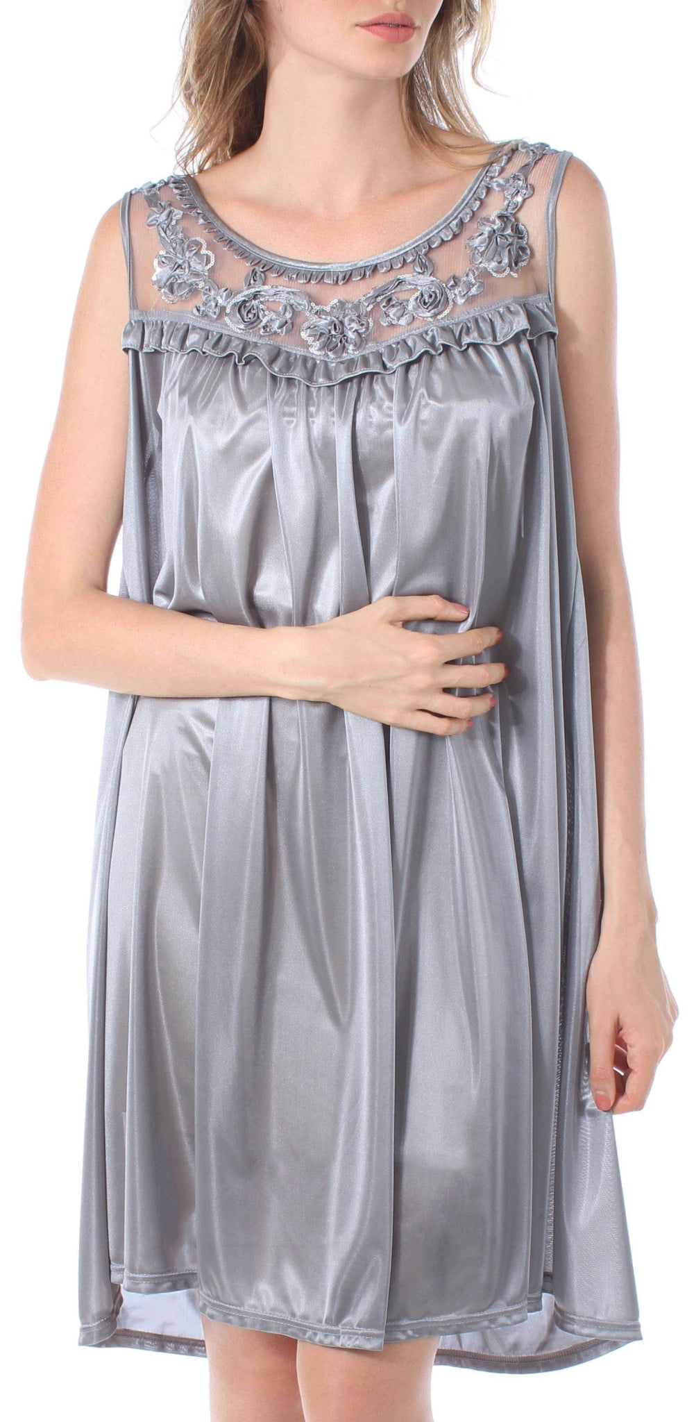 Venice Women's Silky Looking Nightgown w Sequins & Ribbon Roses 40N ...