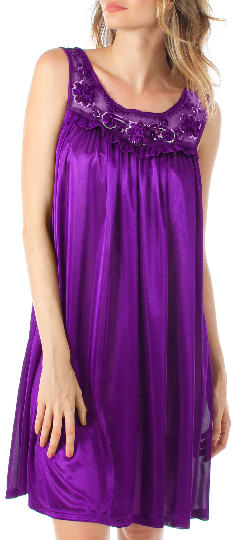 Venice Women's Silky Looking Nightgown w Sequins & Ribbon Roses 40N X ...
