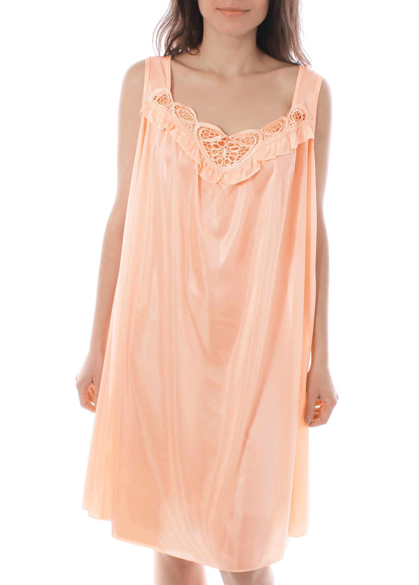 Venice Womens Silky Looking Embroidered Nightgown 06 4x Large Peach