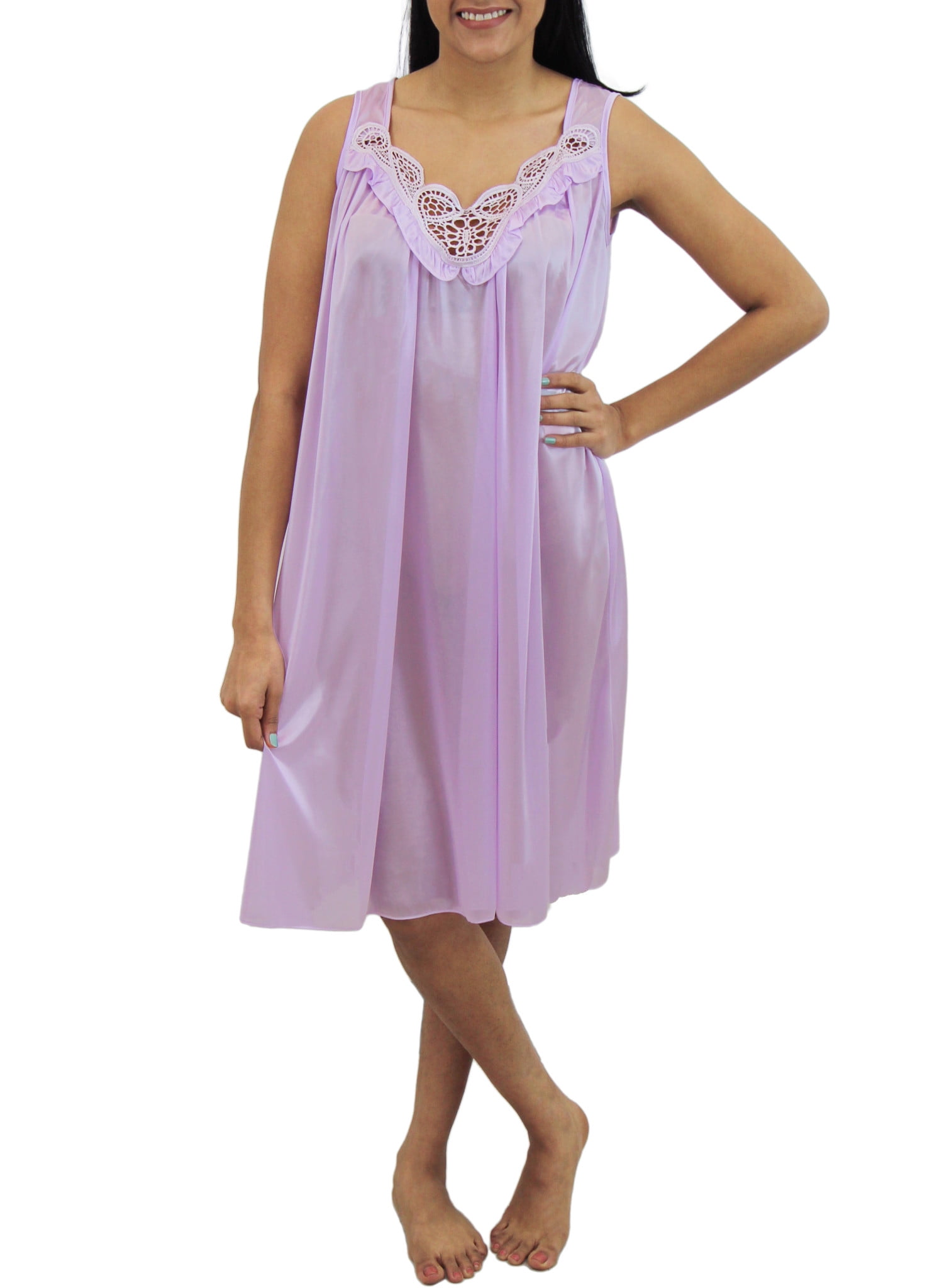 Venice Womens' Silky Looking Embroidered Nightgown 06 Large Lavender ...