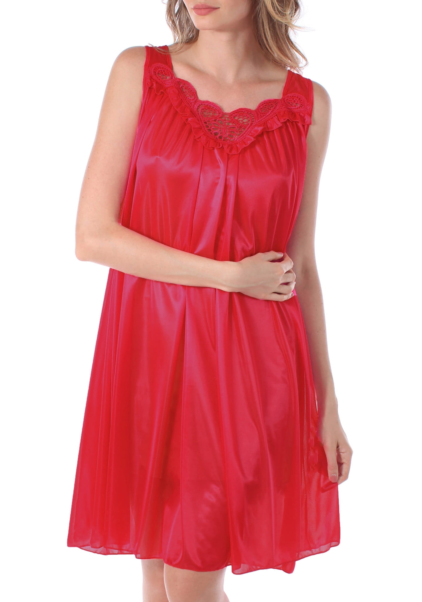 Venice Womens Silky Looking Embroidered Nightgown 06 Large Red