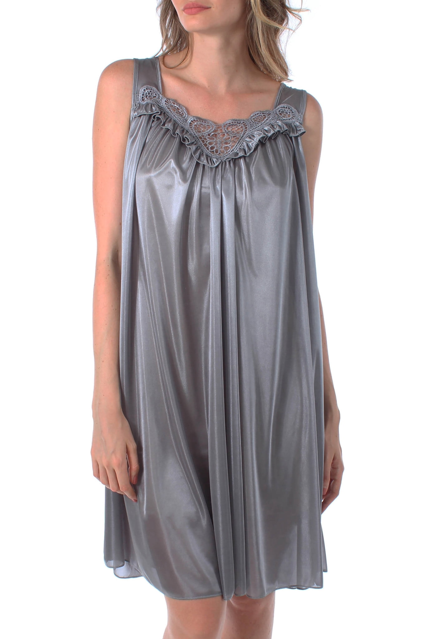 Venice Womens Silky Looking Embroidered Nightgown 06 Xx Large Charcoal