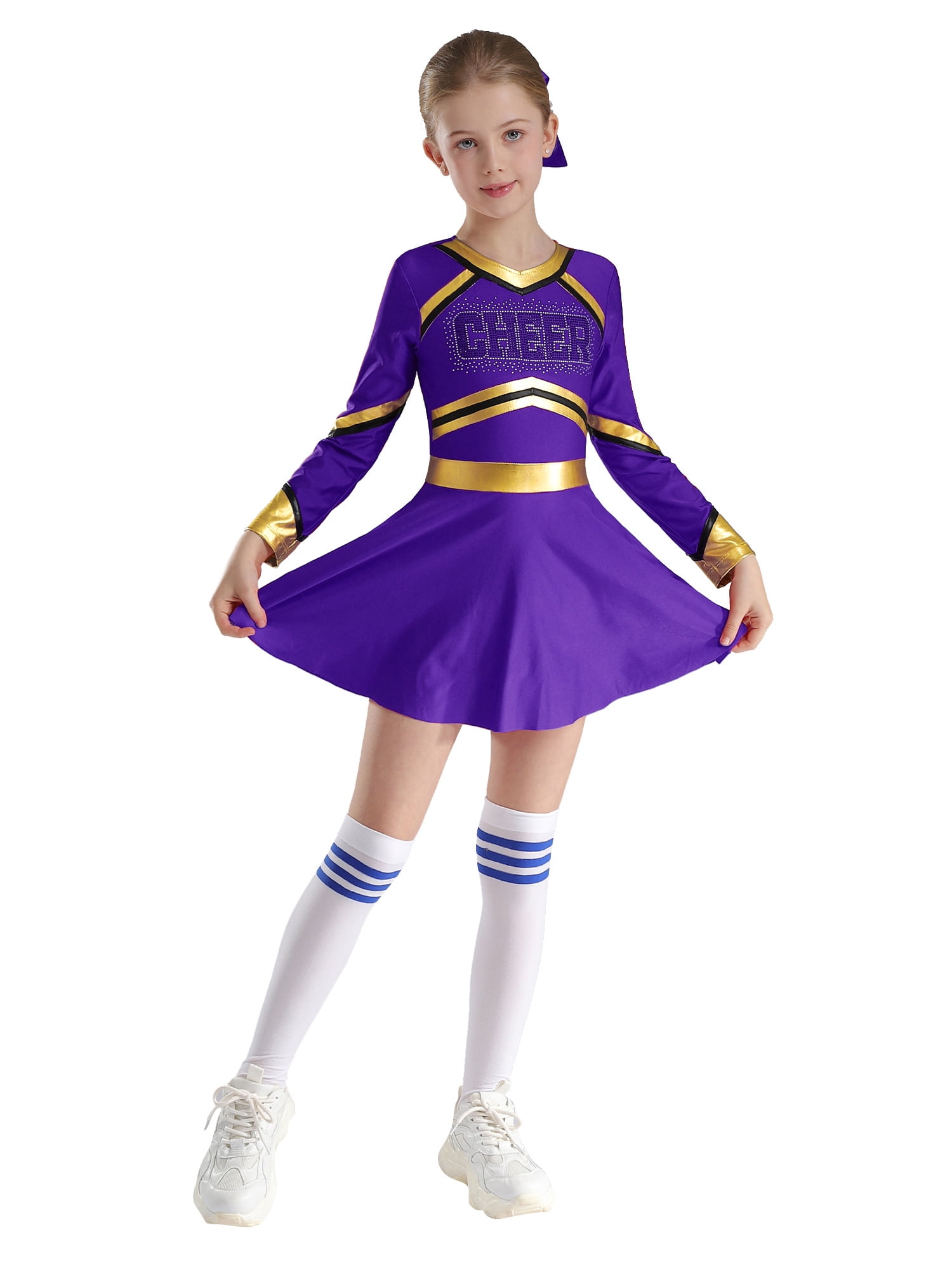 Venjoe Cheer Leader Costume for Girls Sparkly Long Sleeve Cheerleading ...