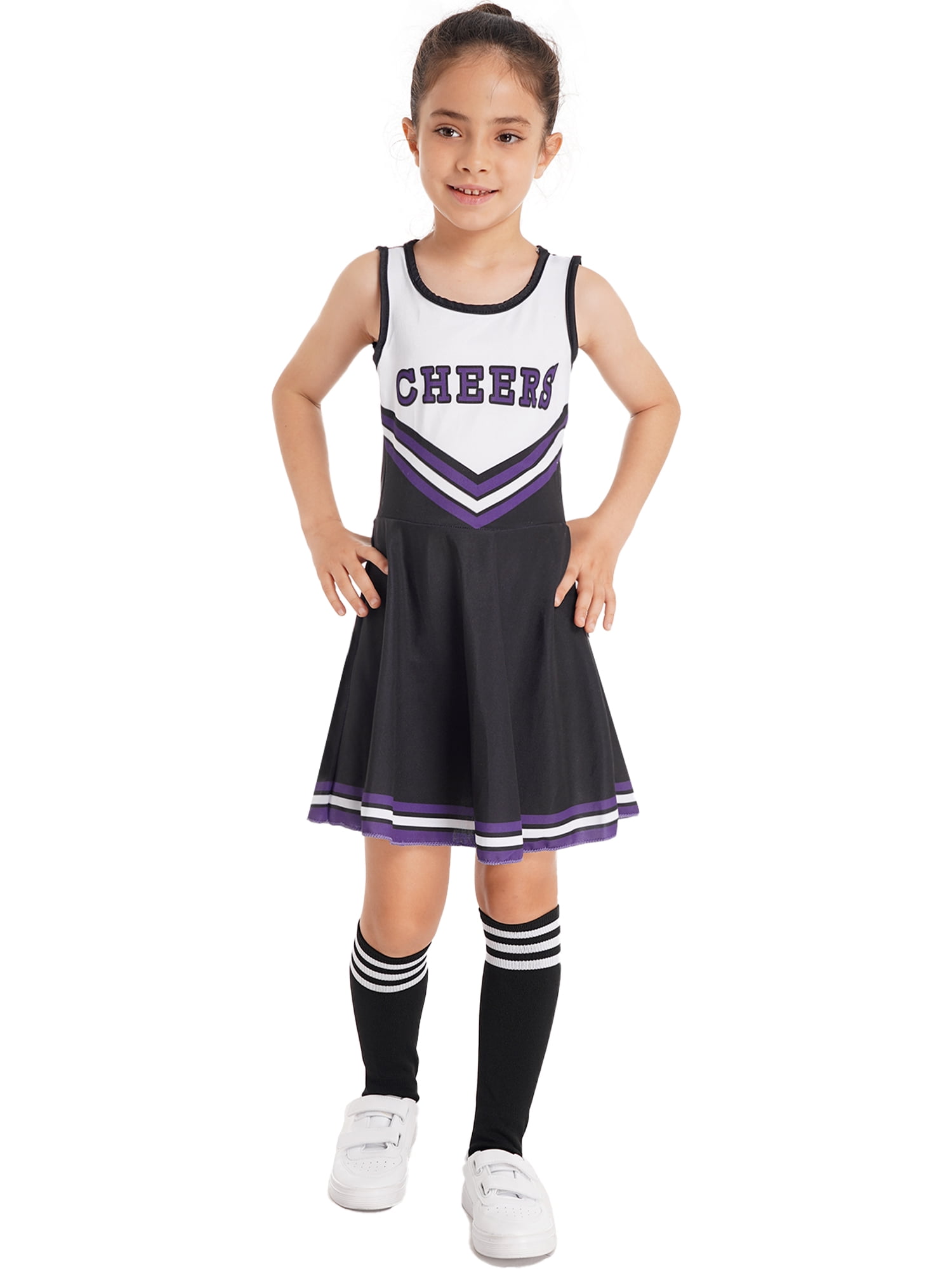 Venjoe Girls Kids Cheer Leader Dress+Pompom+Leg Socks High School ...