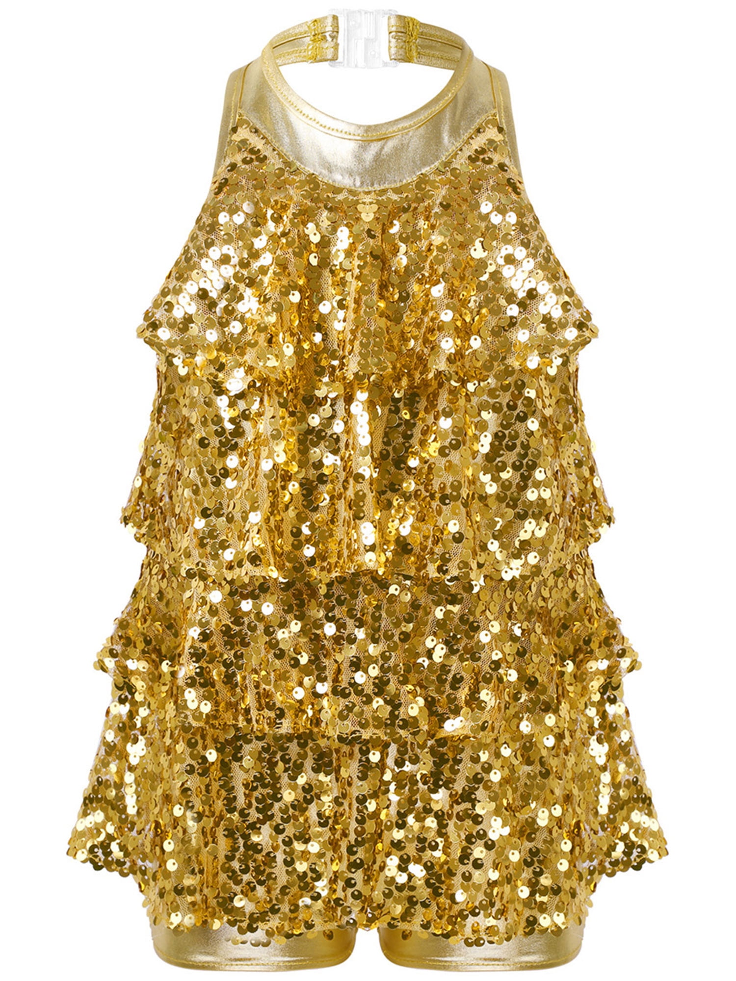 Venjoe Girls Kids Sequins Ballet Unitard Dress Modern Jazz Latin Dance ...