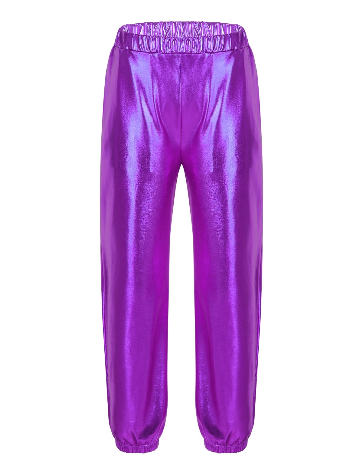 Venjoe Girls Shiny Metallic Dance Pants Kids Hip Hop Jazz Dancewear ...