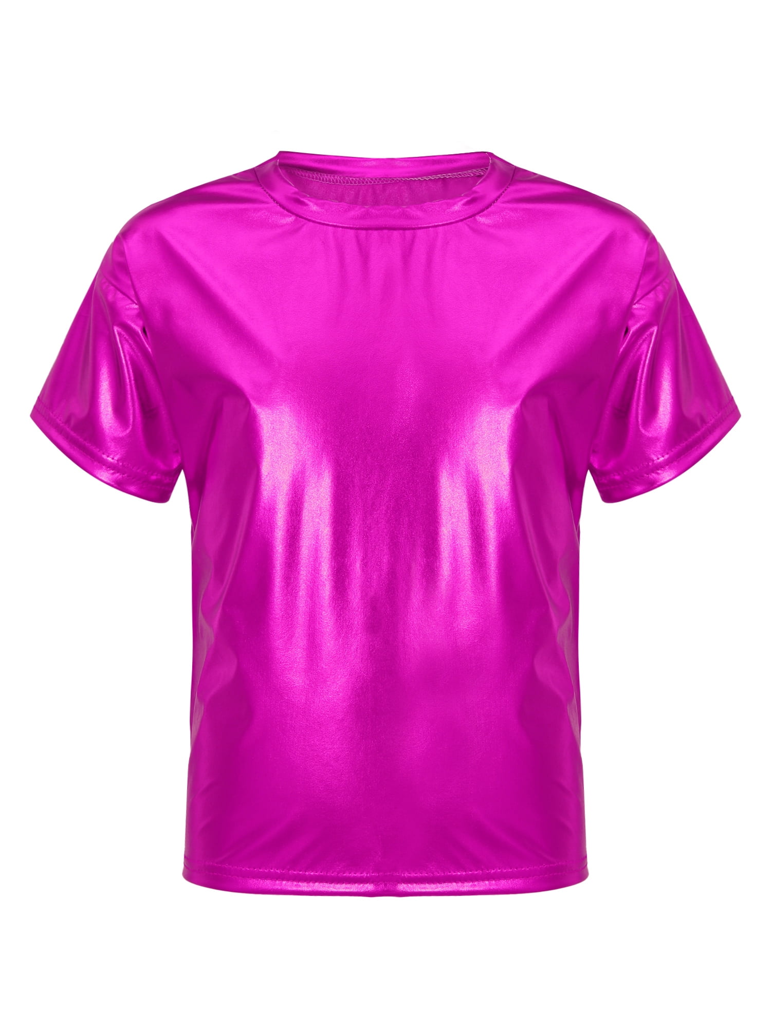 Venjoe Girls Shiny Metallic Dance Tops Sparkly Hip Hop Shirts Jazz ...
