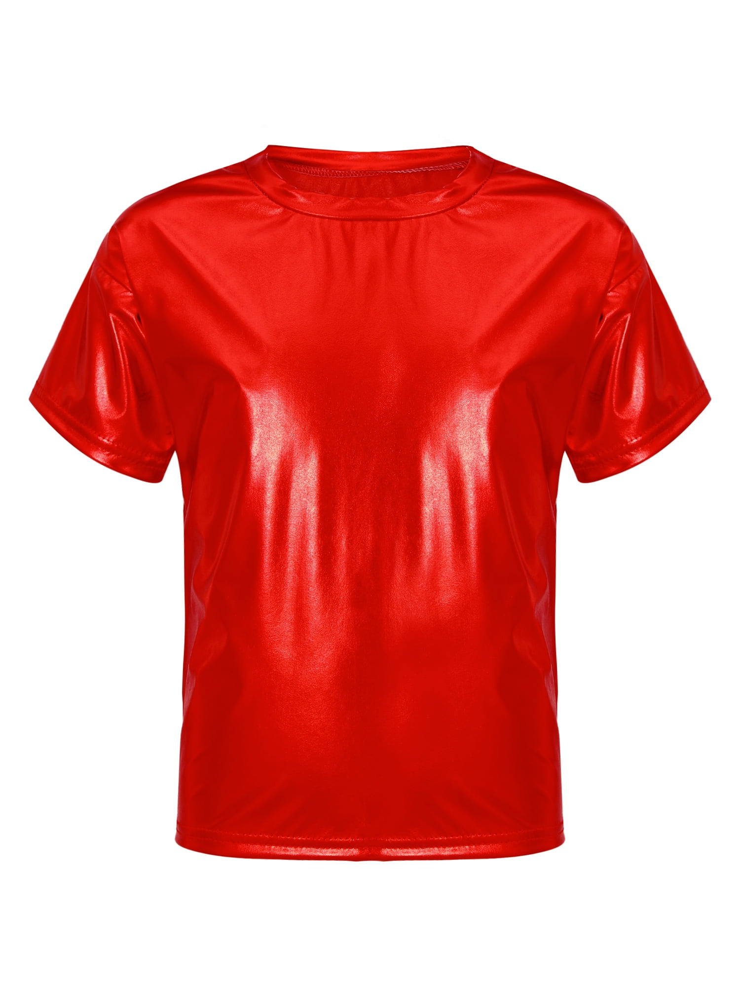 Venjoe Girls Shiny Metallic Dance Tops Sparkly Hip Hop Shirts Jazz ...