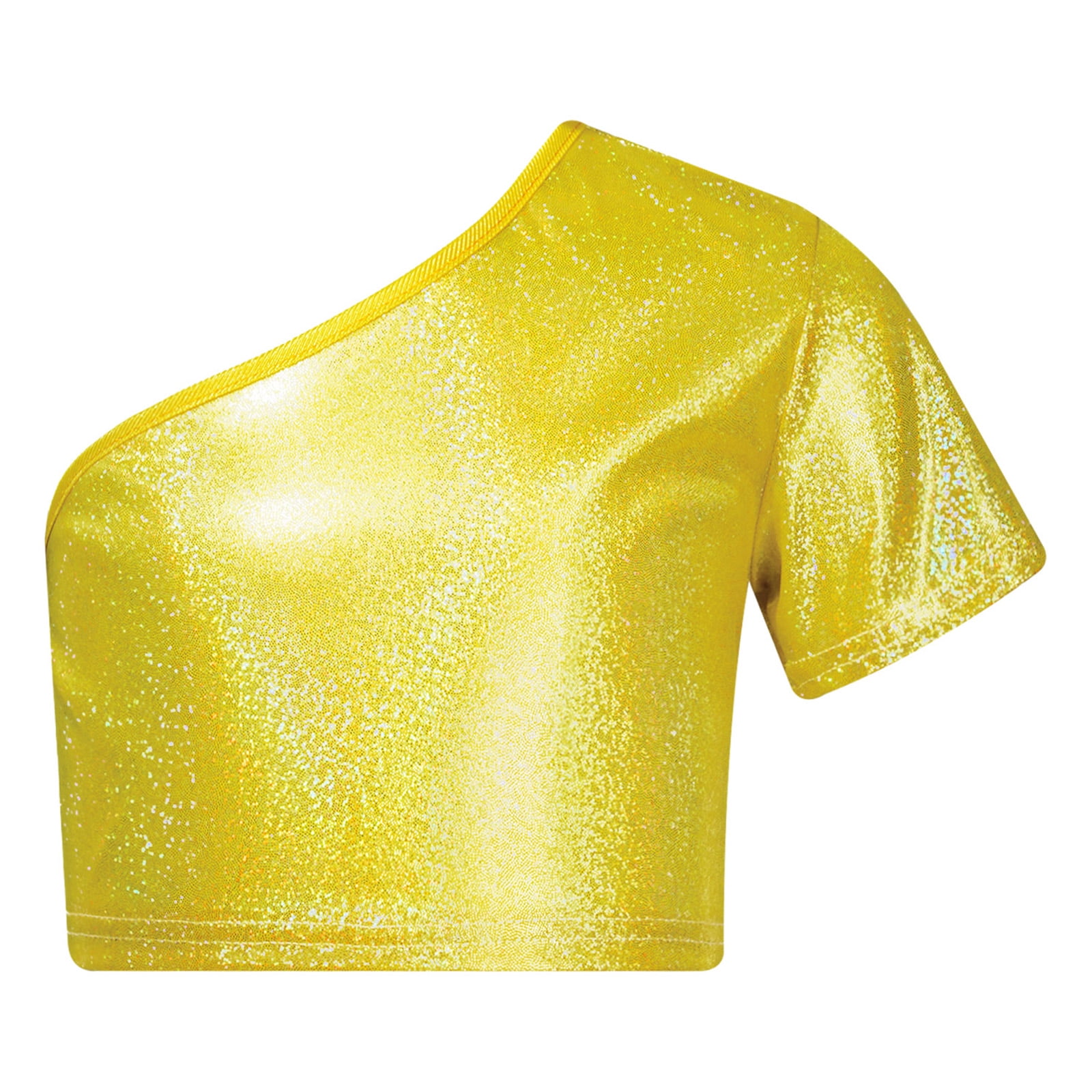 Venjoe Kids Girls Hip Hop Tops One Shoulder Dance Tank Shiny Metallic ...