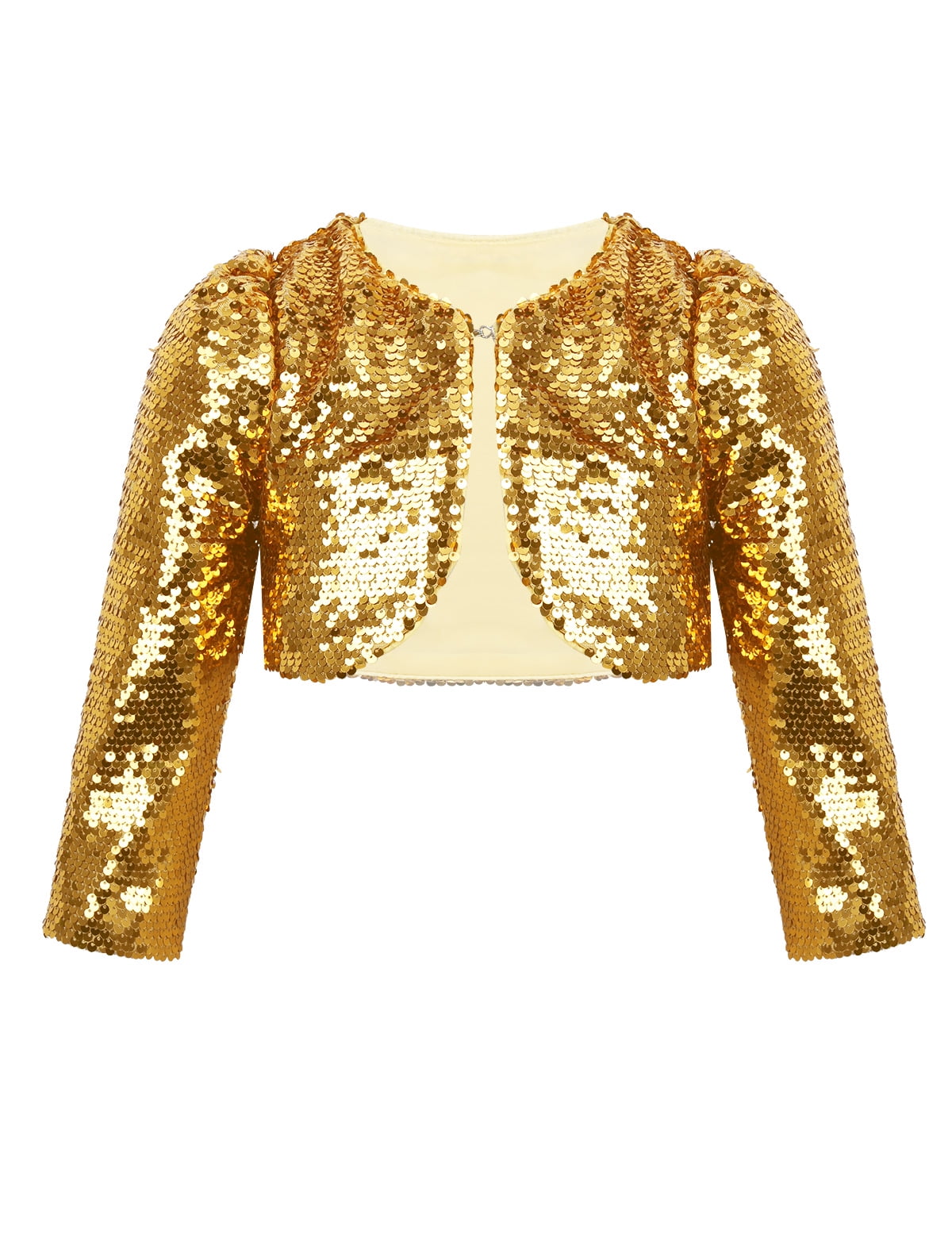 Venjoe Kids Girls Shiny Long Sleeve Cropped Blazer Bolero Shrug Open ...