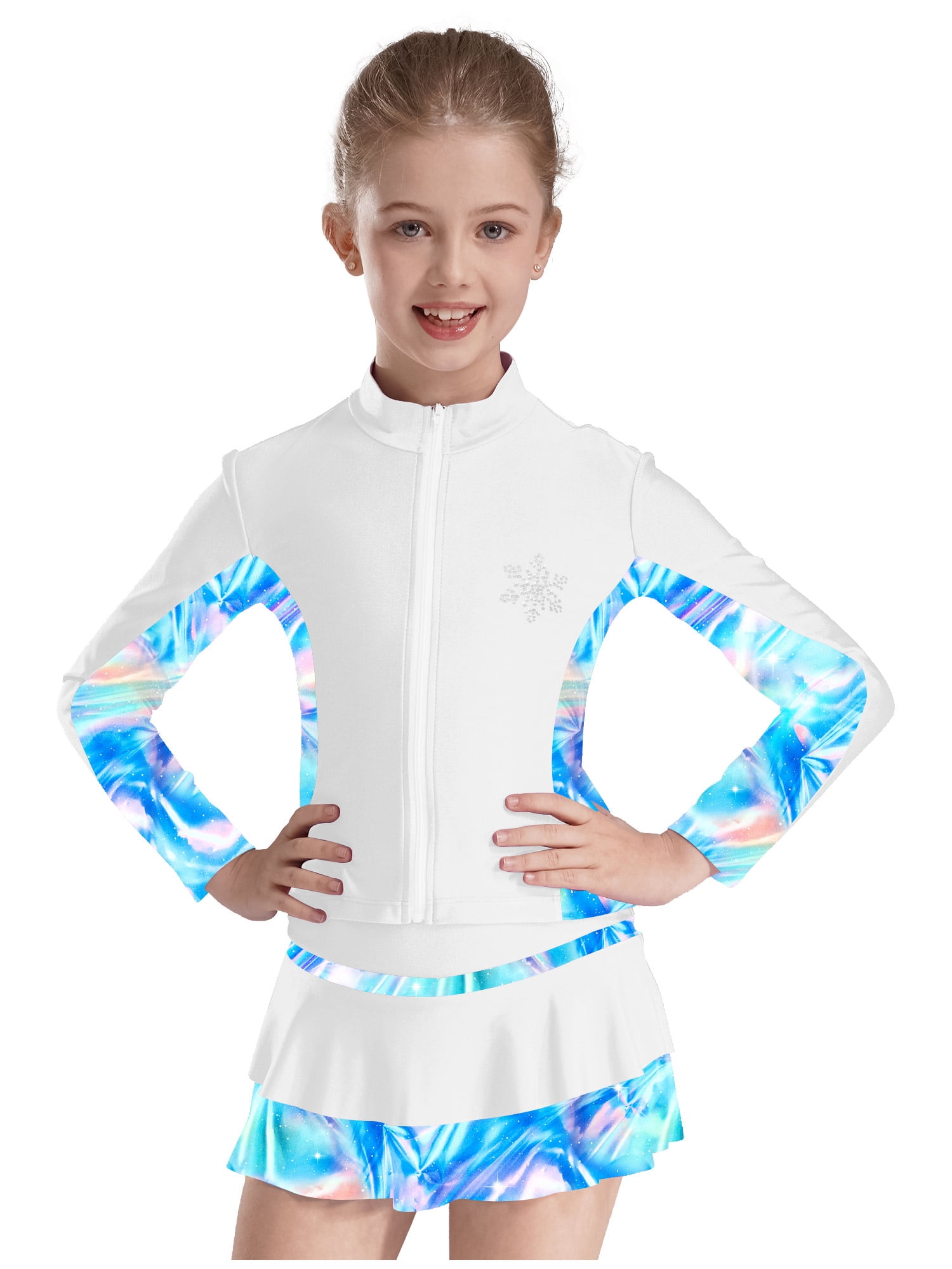 Venjoe Kids Girls Zipper Figure Ice Skating Top Athletic Sport Training ...