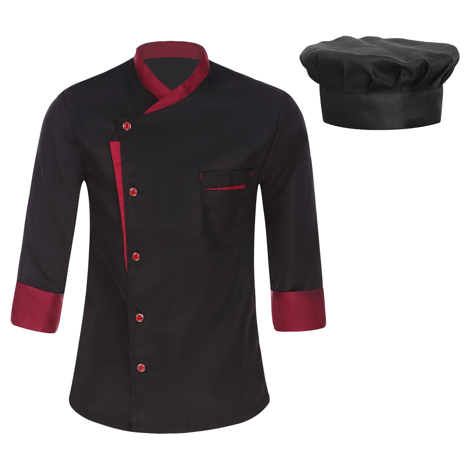 Venjoe Mens Unisex Chef Jacket with Hat Long Sleeve Chef Coat Shirt ...