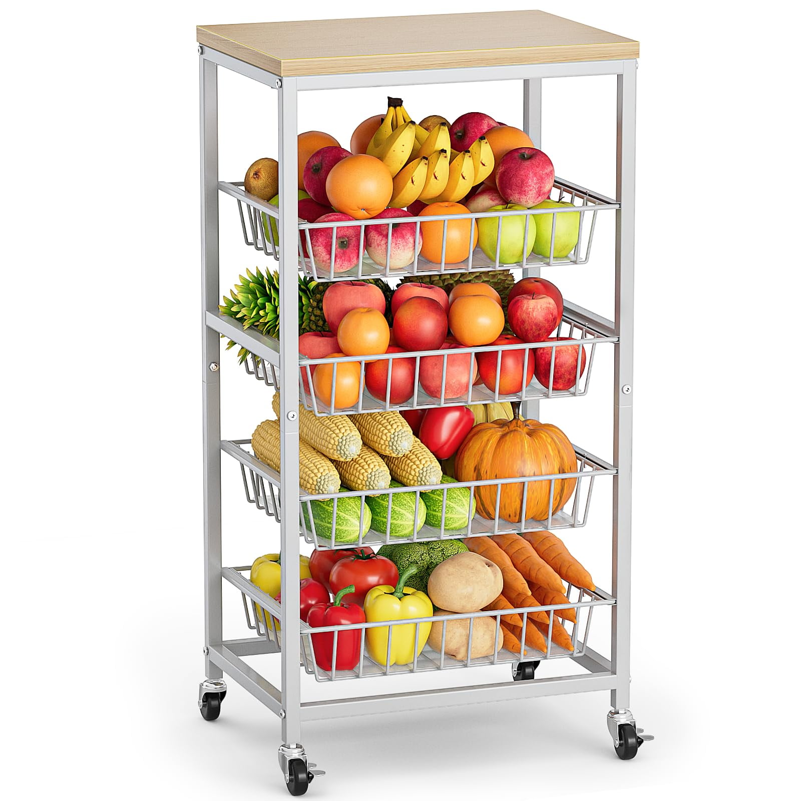 Venkuber Snack Cart, 5-Tier Kitchen Carts on Wheels with Storage,Fruit ...