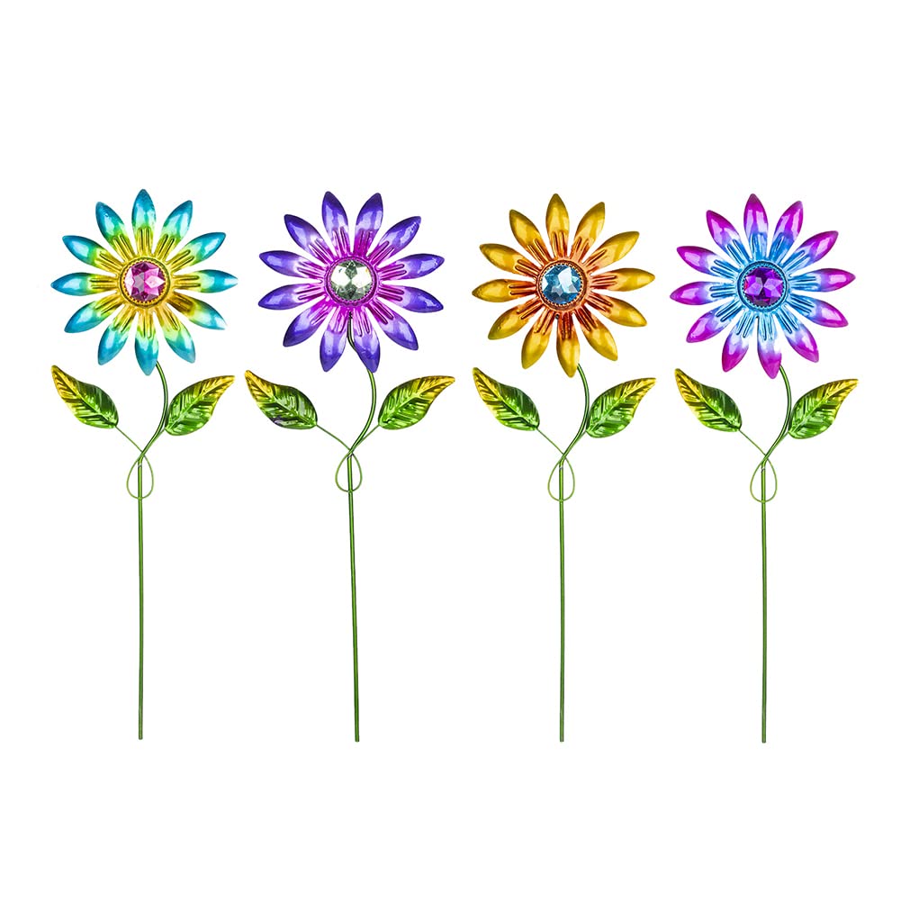 Venniy 4 Pcs Metal Flower Garden Stakes, 16.3inch Outdoor Garden Decor ...