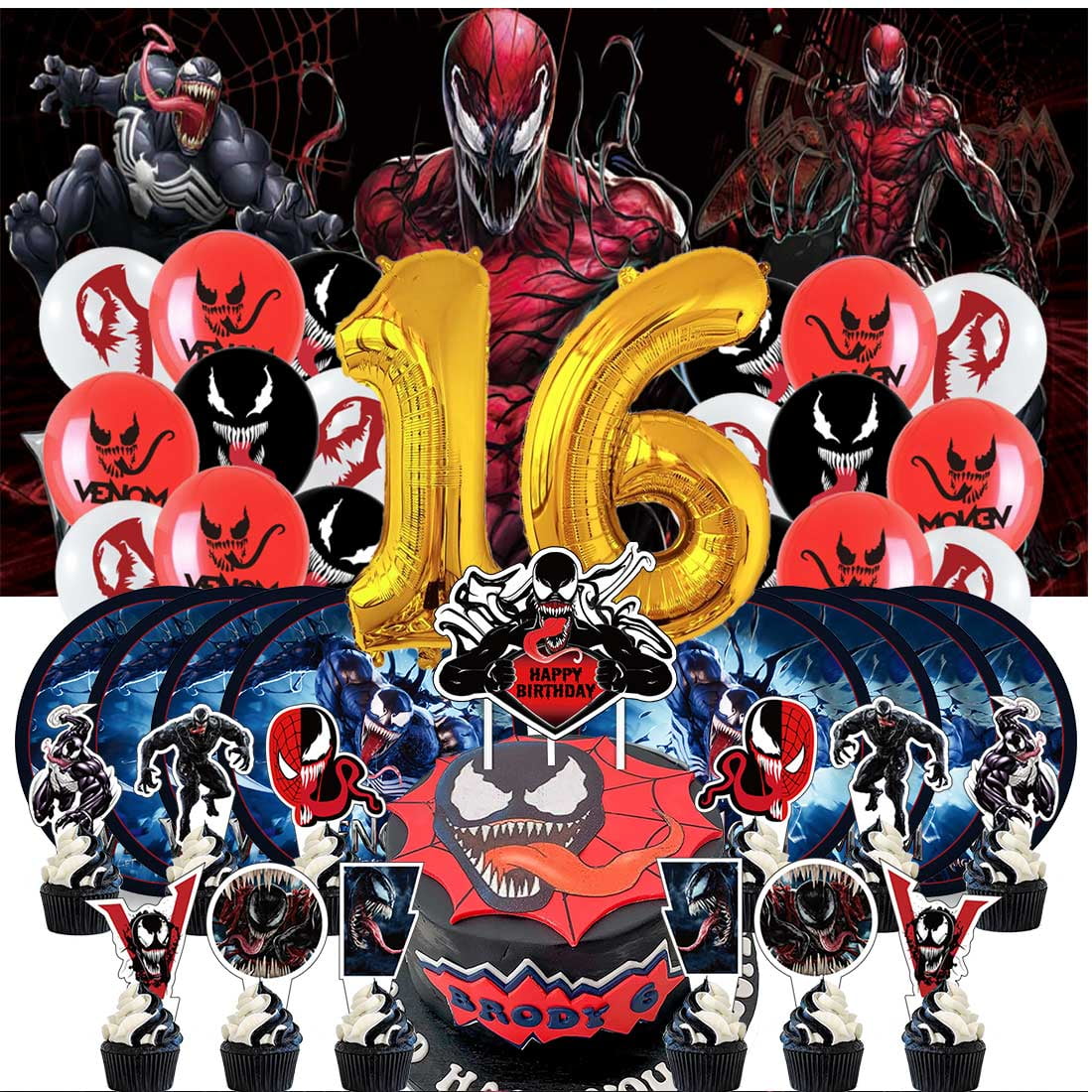 Venom Balloons Party Supplies 16th Decor Tableware Birthday Cake Topper ...