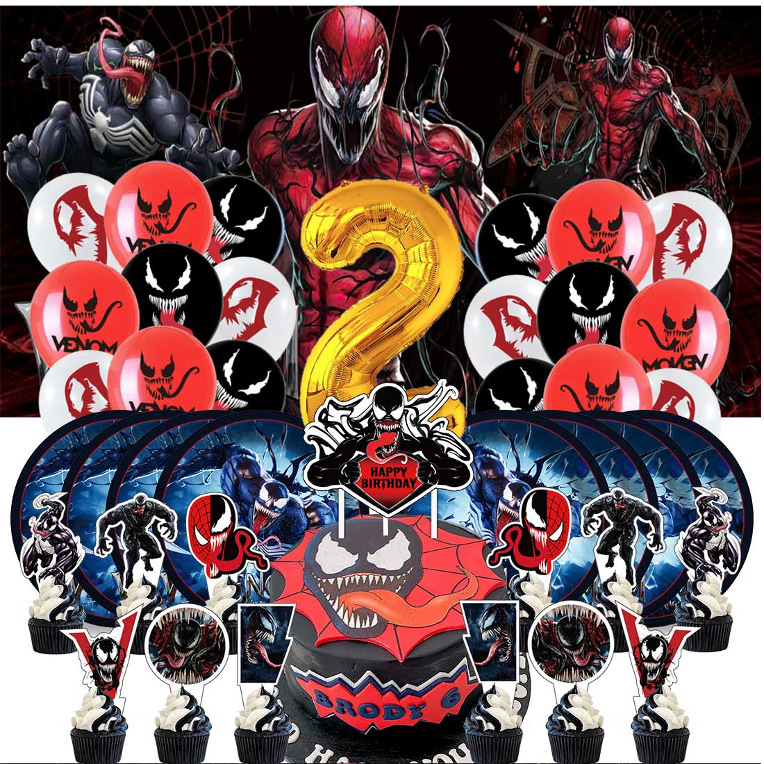 Venom Balloons Party Supplies 2nd Decor Tableware Birthday Cake Topper ...