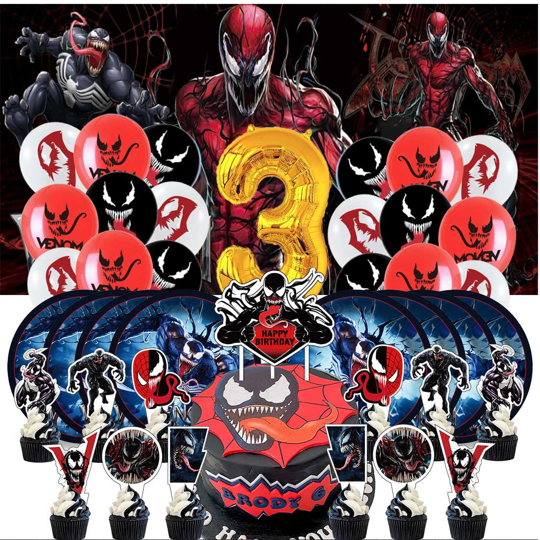 Venom Balloons Party Supplies 3rd Decor Tableware Birthday Cake Topper ...