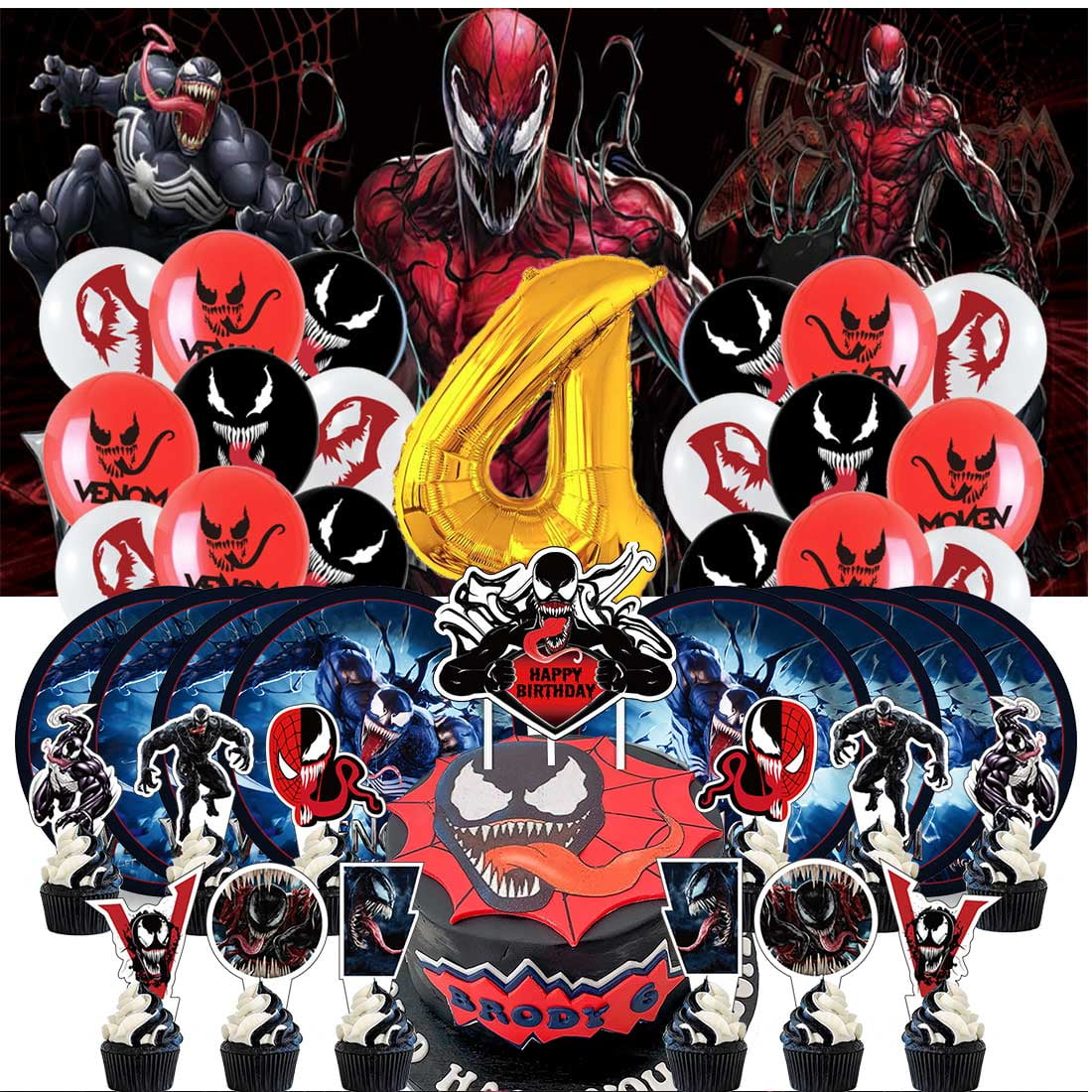 Venom Balloons Party Supplies 4th Decor Tableware Birthday Cake Topper ...
