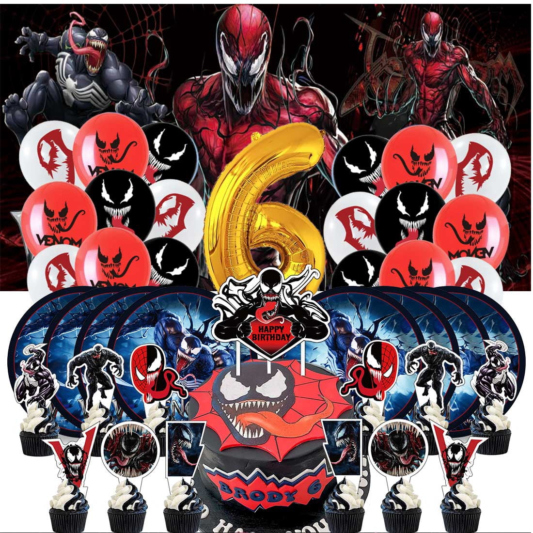 Venom Balloons Party Supplies 6th Decor Tableware Birthday Cake Topper ...